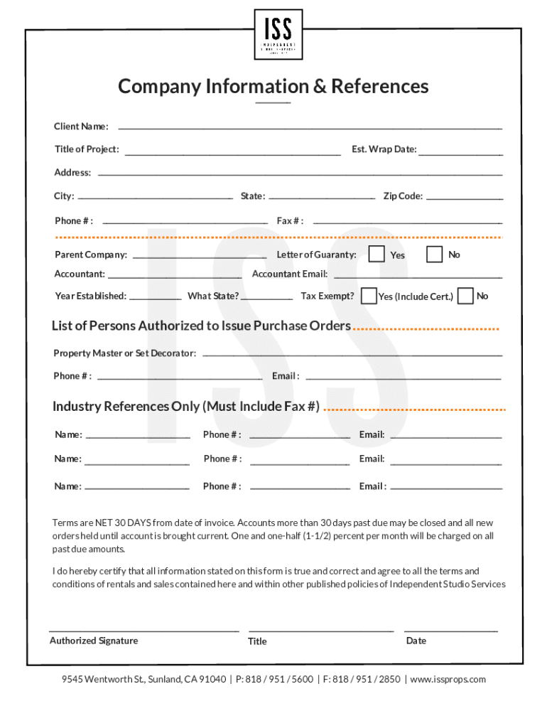 Fillable Online Company Information & References Form Fax Email Print - pdfFiller