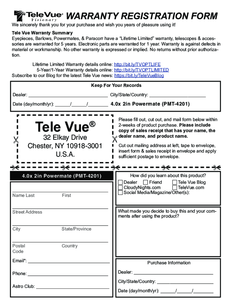 Fillable Online THE TELE VUE POWERMATE CONCEPT Fax Email Print - pdfFiller