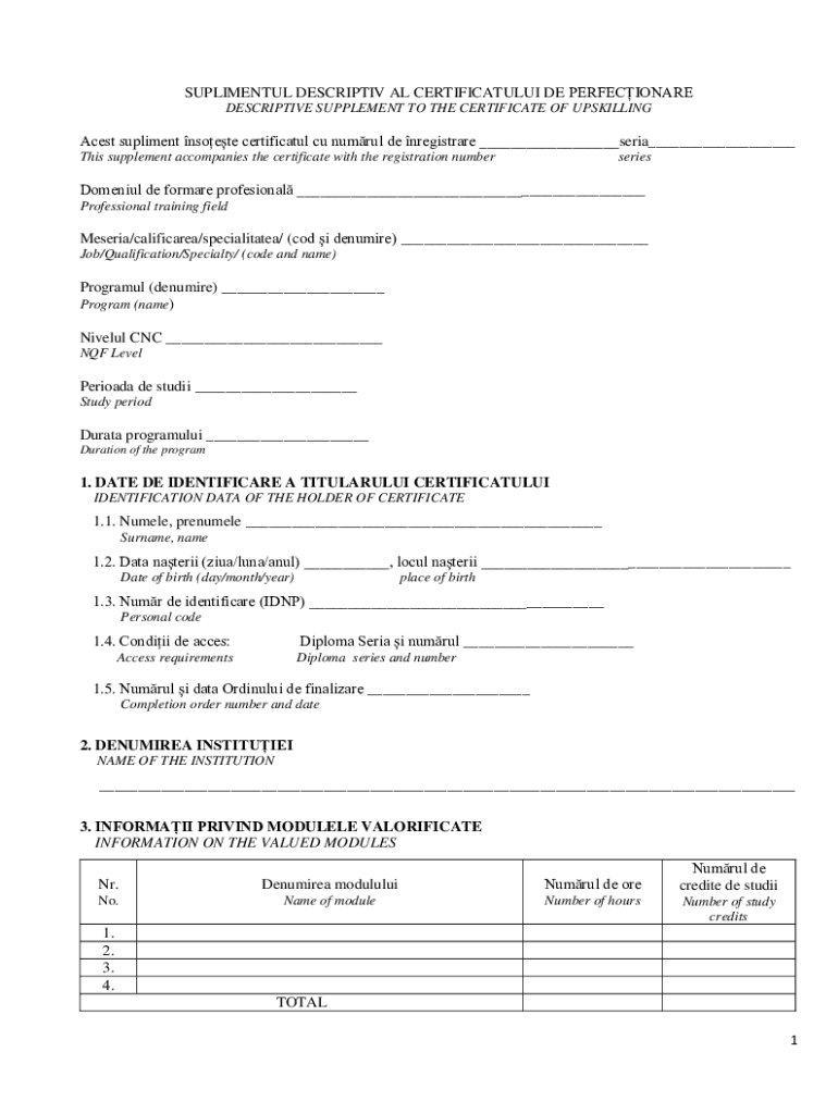 Fillable Online The Europass Certificate Supplement - European Union ...