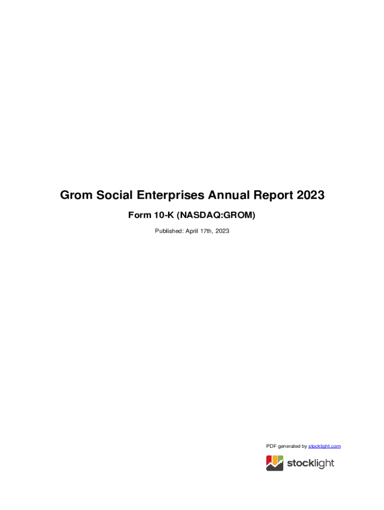 Fillable Online Grom Social Enterprises Inc. Common Stock (GROM) SEC ...