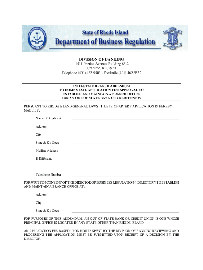 Fillable Online dbr ri State Bank Agency Contact Quick Access Fax Email ...