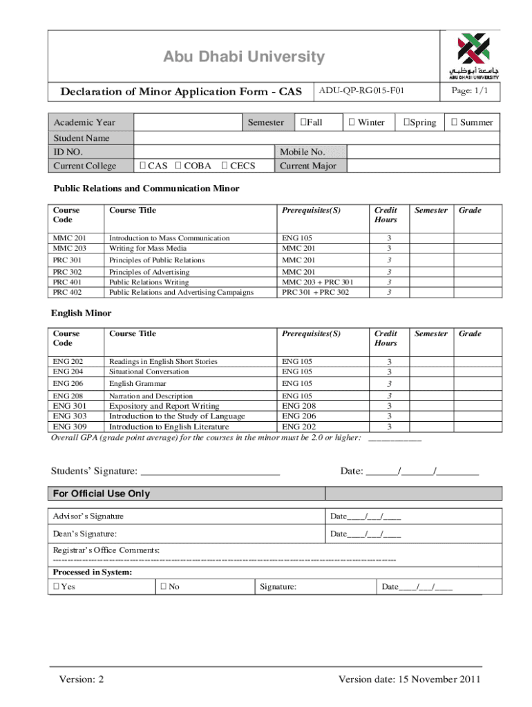 Fillable Online Fillable Online Minor Declaration Form COBA. ... Fax ...