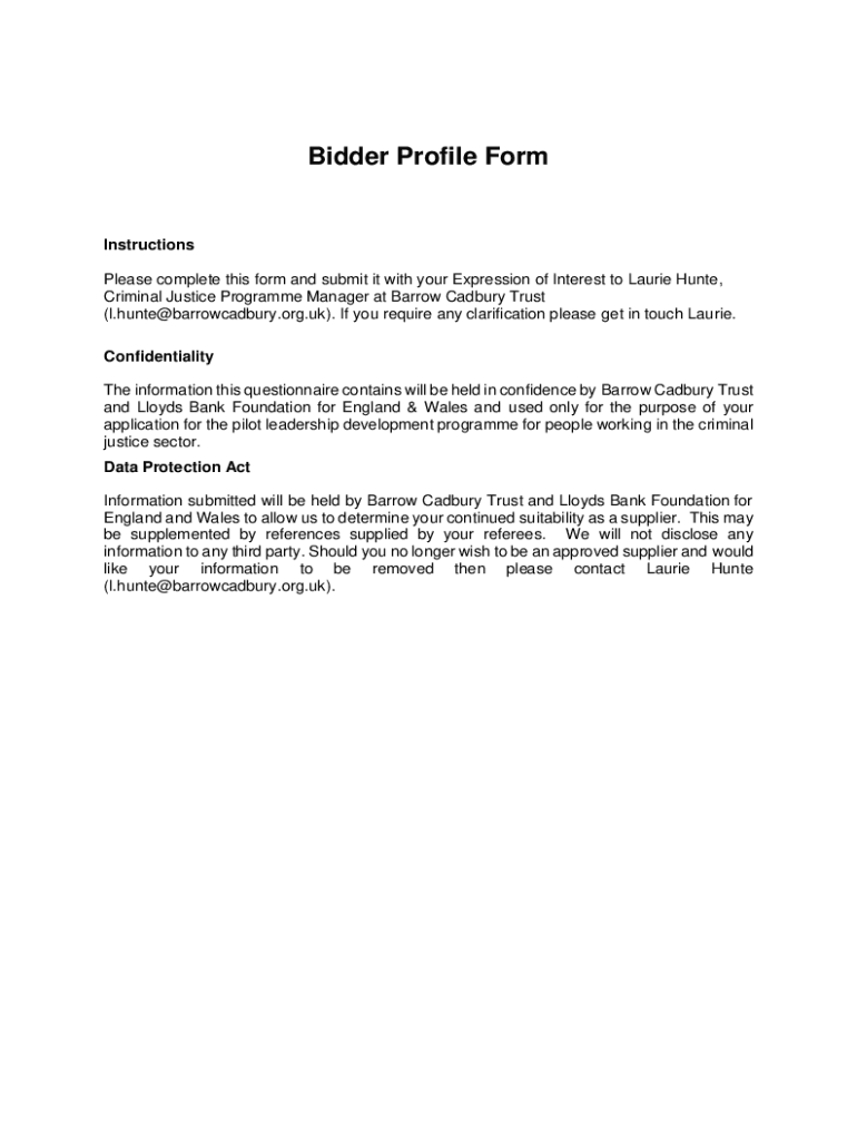 Fillable Online barrowcadbury org Bidder Profile Form - Barrow Cadbury ...