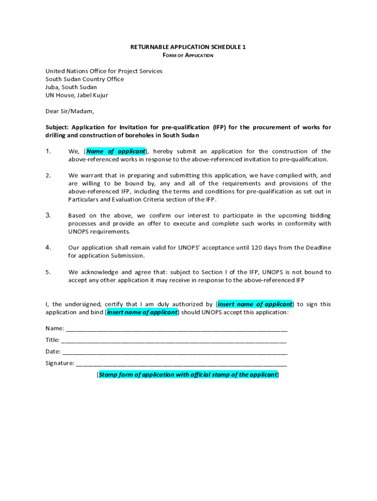 Fillable Online RETURNABLE APPLICATION SCHEDULE 1 Fax Email Print ...