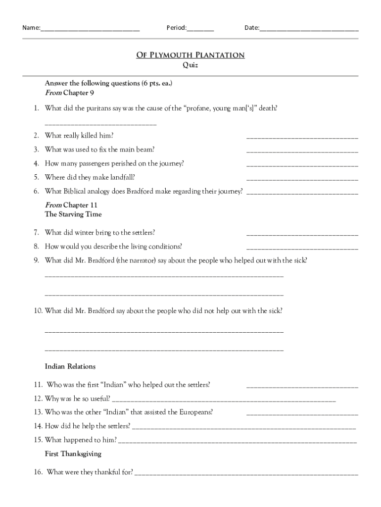 Fillable Online Of Plymouth Plantation quiz.pdf - Visit thiesmeyer.net ...