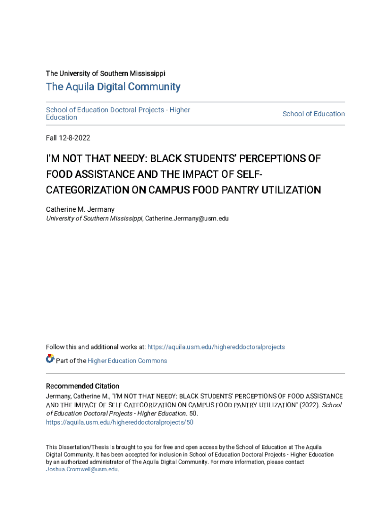 Fillable Online I'M NOT THAT NEEDY: BLACK STUDENTS' PERCEPTIONS OF ... Fax Email Print - pdfFiller