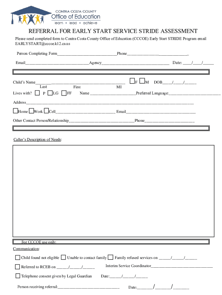 Fillable Online Early Start Referral and Assessment Request Fax Email ...