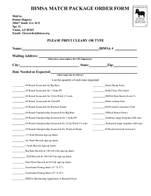 Fillable Online IHMSA MATCH PACKAGE ORDER FORM Fax Email Print - pdfFiller