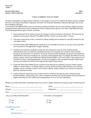 Fillable Online PUBLIC COMMENT SIGNUP SHEET Fax Email Print - pdfFiller