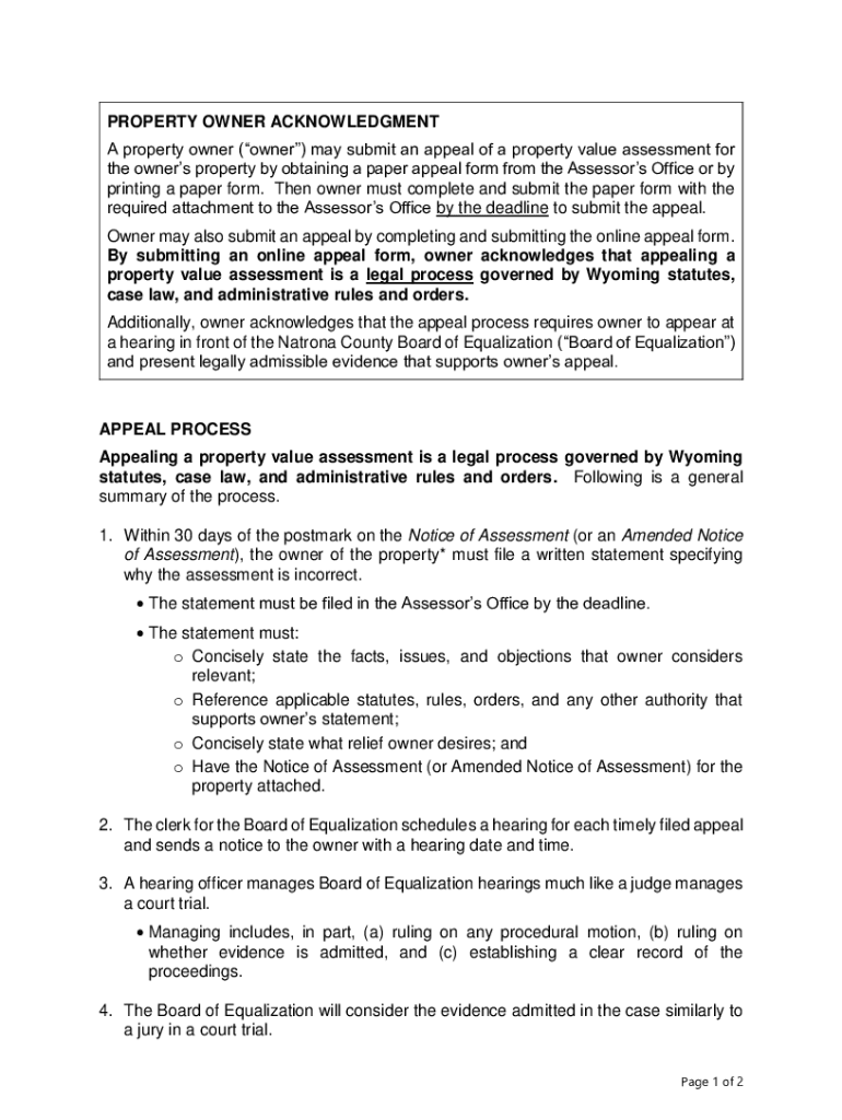 Fillable Online PROPERTY OWNER ACKNOWLEDGMENT A property owner ... Fax Email Print - pdfFiller