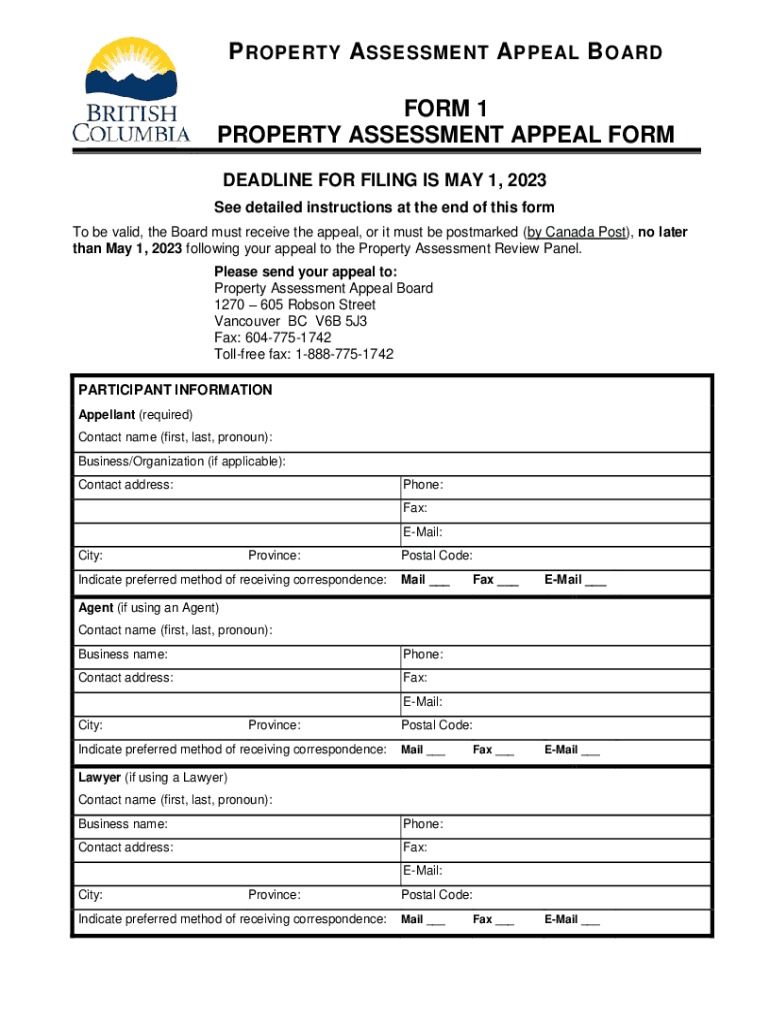 Fillable Online Form 1 - Assessment Appeal Form Fax Email Print - pdfFiller