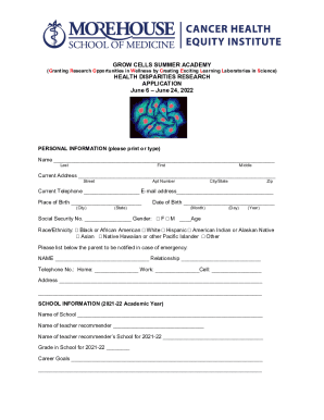 Fillable Online 2022 Grow Cells Summer Academy Application. 2022 Grow ...