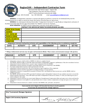 Fillable Online Region1AA -- Independent Contractor Form Fax Email ...