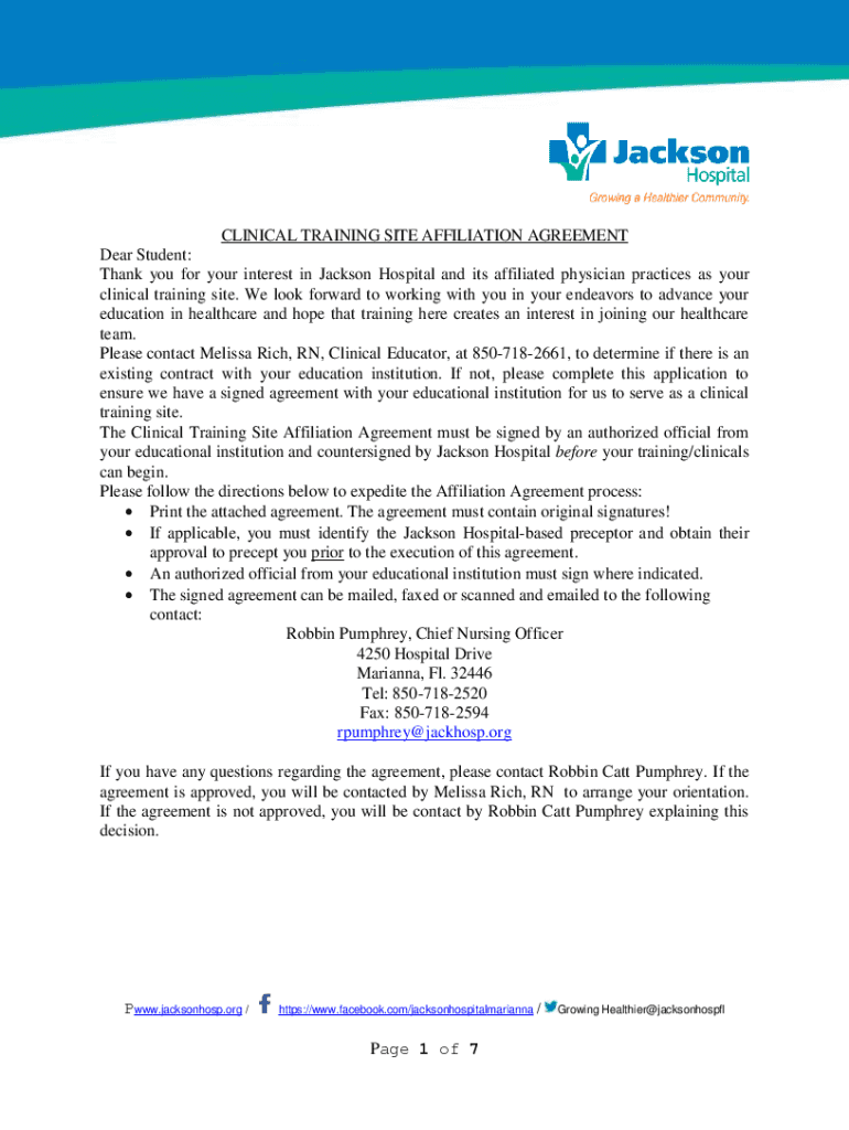 Fillable Online clinical training affiliation agreement between Fax ...