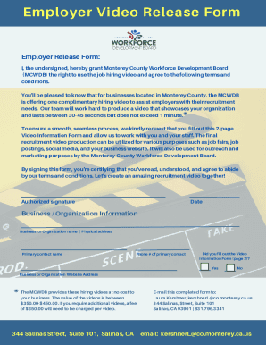 Fillable Online Employer Video Release Form Fax Email Print - pdfFiller