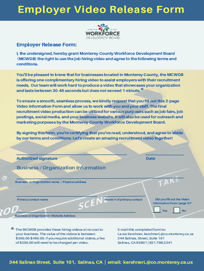 Fillable Online Employer Video Release Form Fax Email Print - pdfFiller