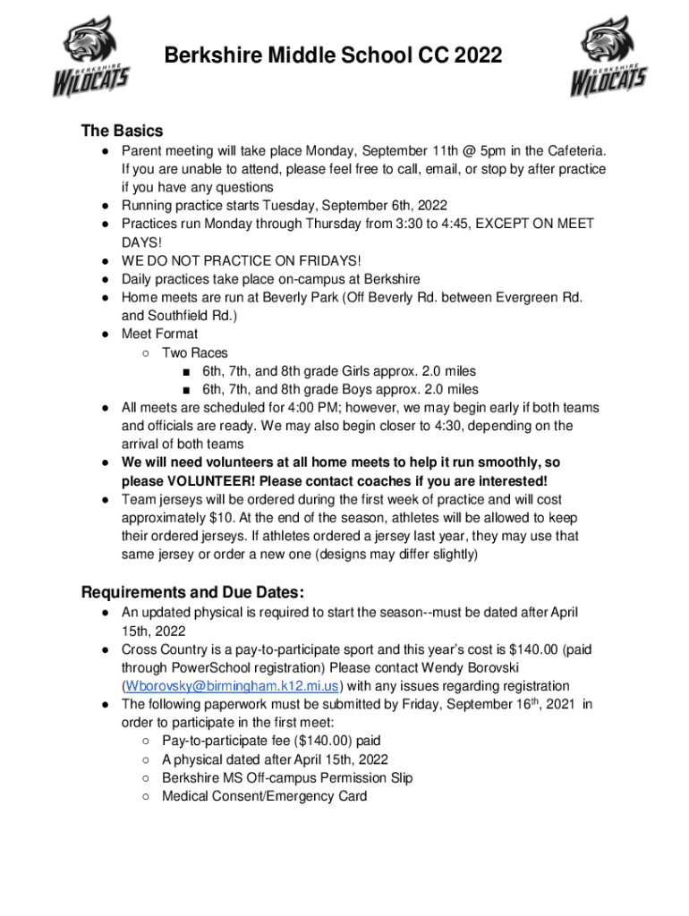 Fillable Online 2021 Cross Country Information/Forms (PDF) Fax Email ...