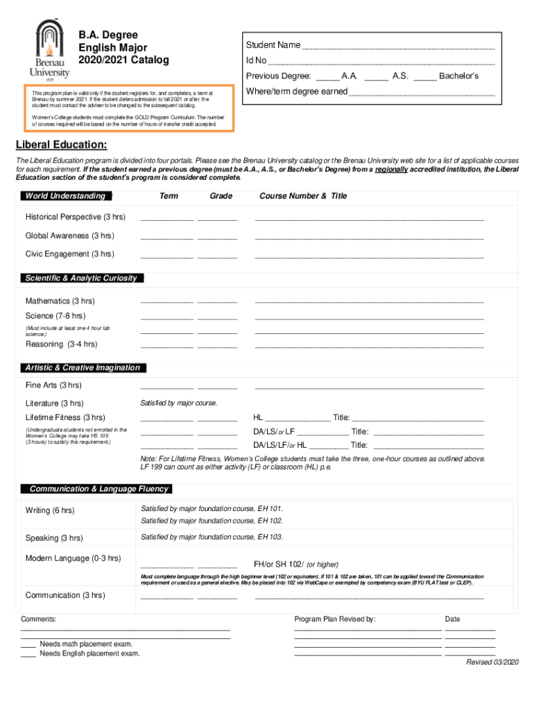 Fillable Online archive brenau Worksheet for English Majors AD Fax Email Print - pdfFiller