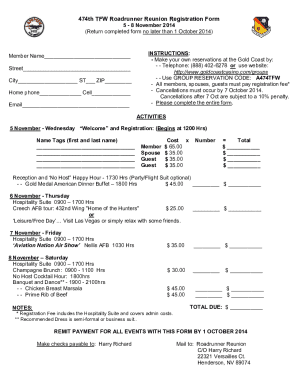 Fillable Online 474th TFW Roadrunner Reunion Registration Form Fax ...