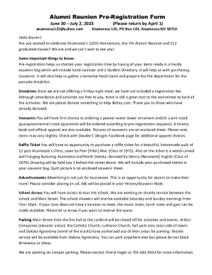 Fillable Online Alumni Reunion Pre-Registration Form Fax Email Print ...