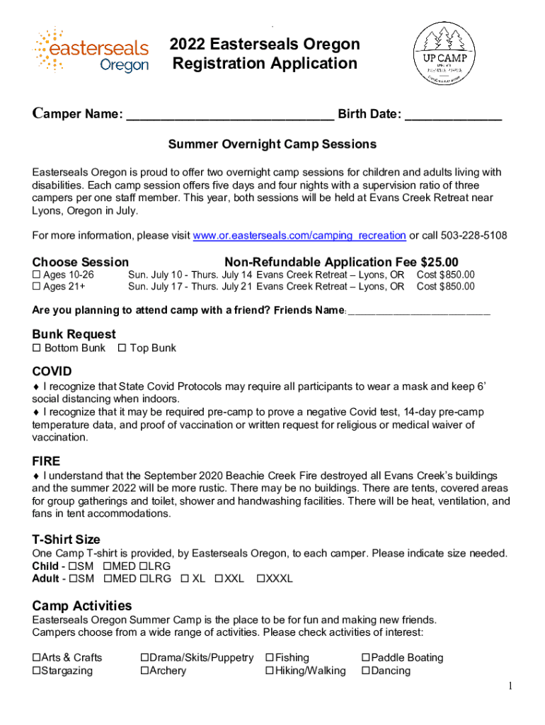 Fillable Online 2022 Easterseals Oregon Registration Application Fax ...