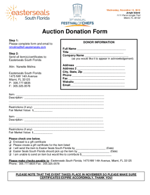 Fillable Online Auction Donation FormGeneral Items Fax Email Print ...
