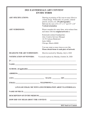 Fillable Online 2019 EASTER SEALS ART CONTEST ENTRY FORM Fax Email ...
