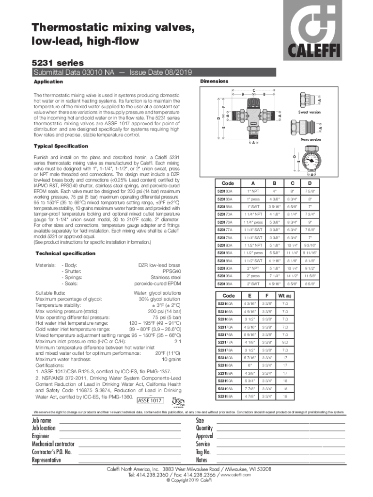 Fillable Online 15 GPM Chrome Plated Brass Body Master Mixing Valve Fax ...