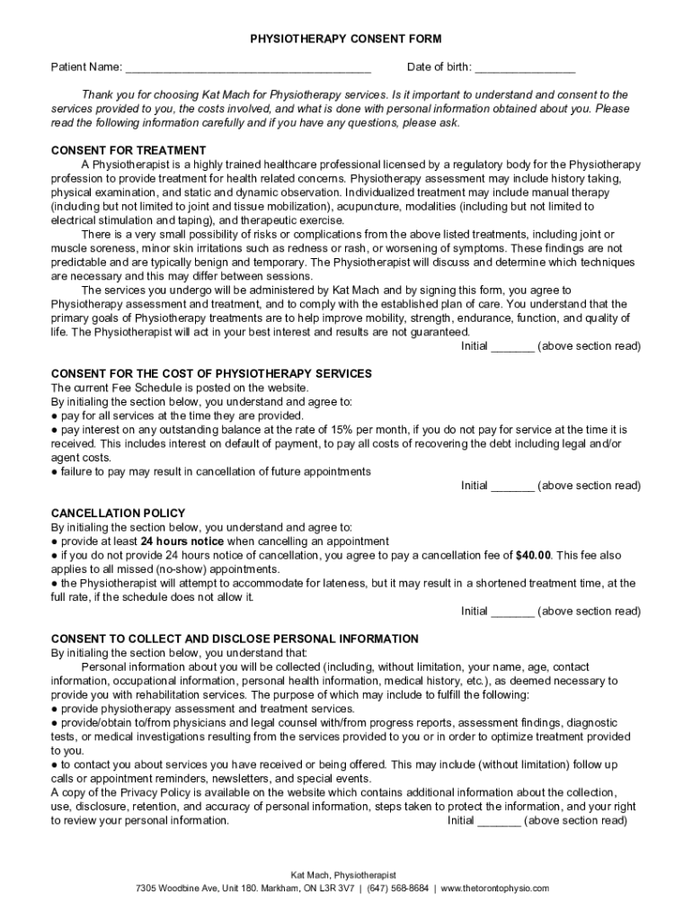 Fillable Online Physical Therapy Informed Consent Form Template Fax ...