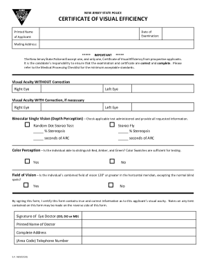 Fillable Online CERTIFICATE OF VISUAL EFFICIENCY Fax Email Print ...