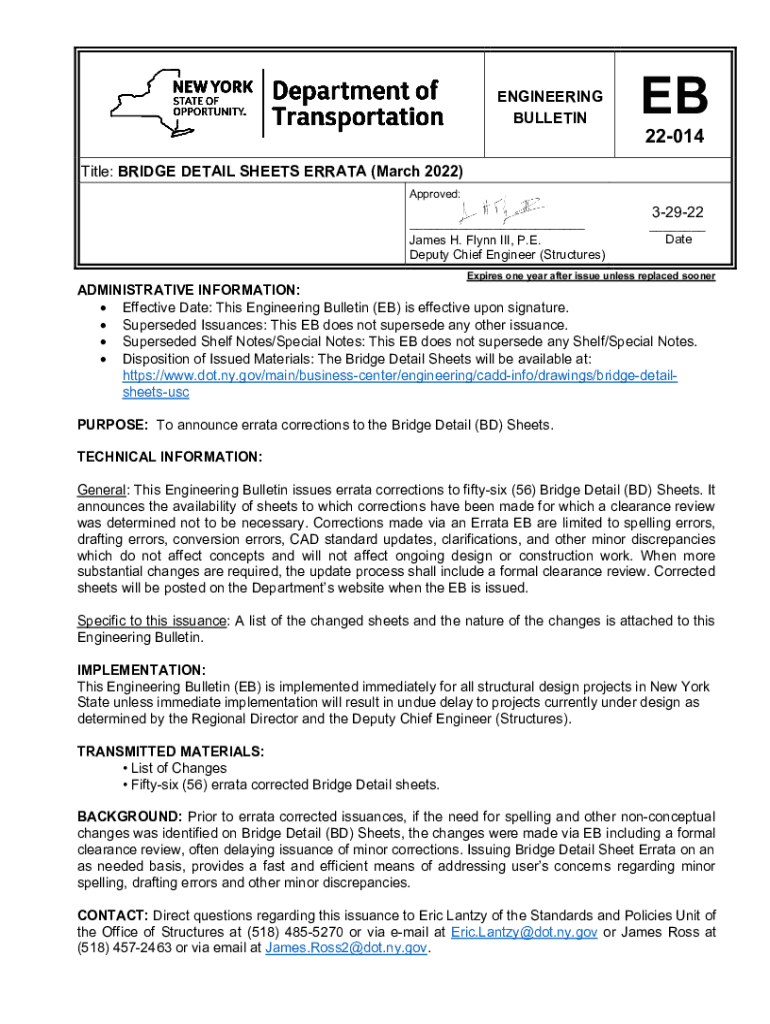 Fillable Online ENGINEERING BULLETIN Title: BRIDGE DETAIL SHEETS ERRATA ...
