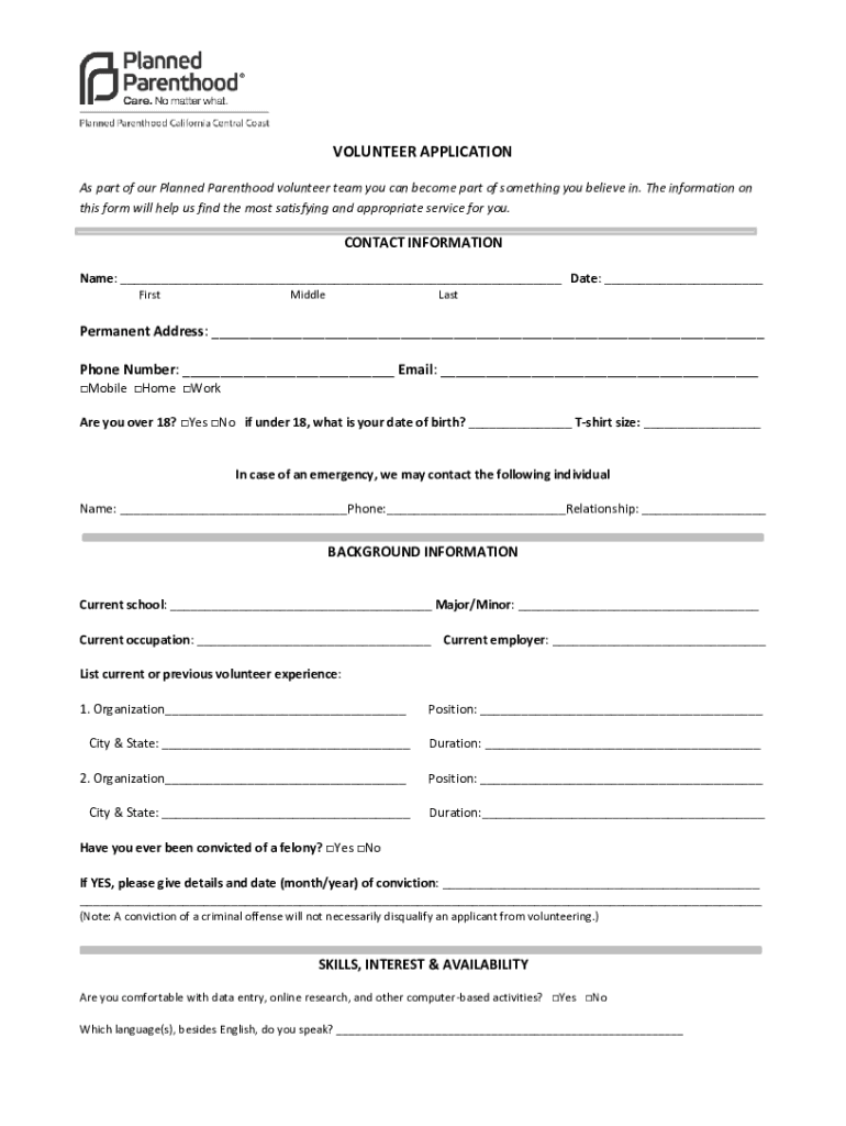 Fillable Online Volunteer Form Thank You Fax Email Print - pdfFiller