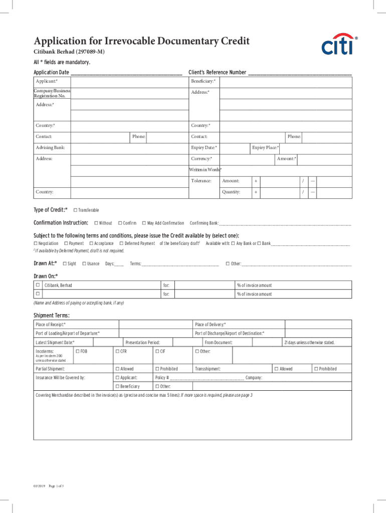 Fillable Online Application For Commercial Letter Of Credit Fax Email ...