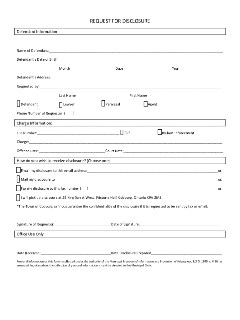 Fillable Online Town of Cobourg Disclosure Request Form Fax Email Print ...
