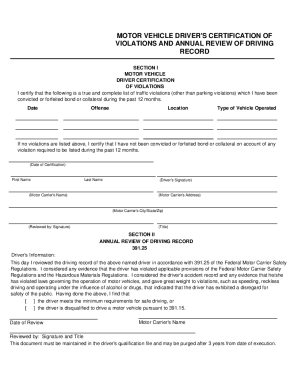 Fillable Online Motor Vehicle Driver's Certification Of Violations Form ...