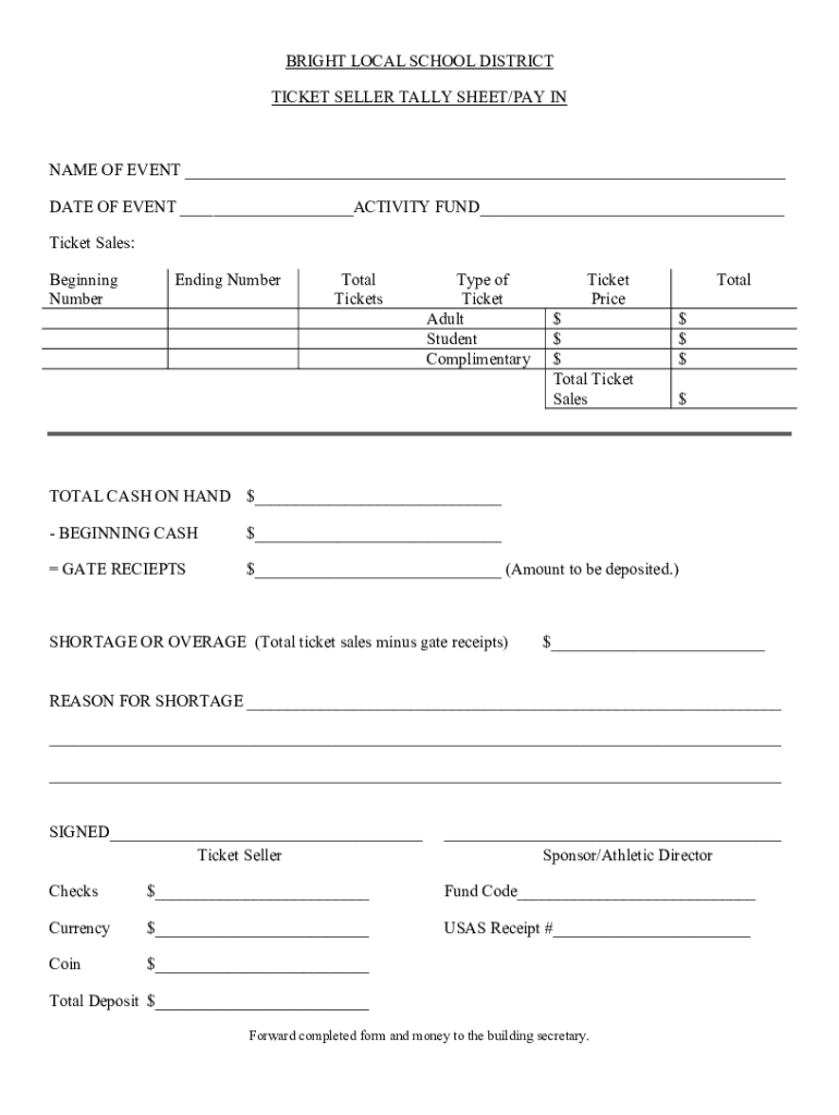 Fillable Online TICKET SELLER TALLY SHEET Fax Email Print - pdfFiller