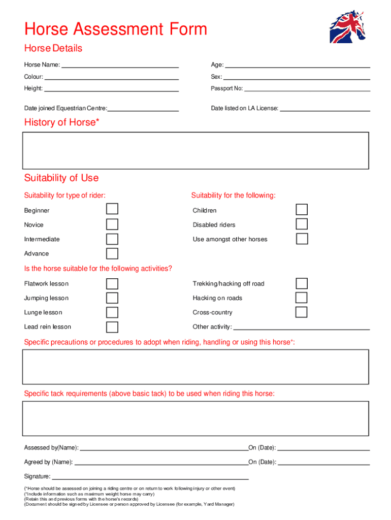 Fillable Online NEW Horse Assessment Form Fax Email Print - pdfFiller
