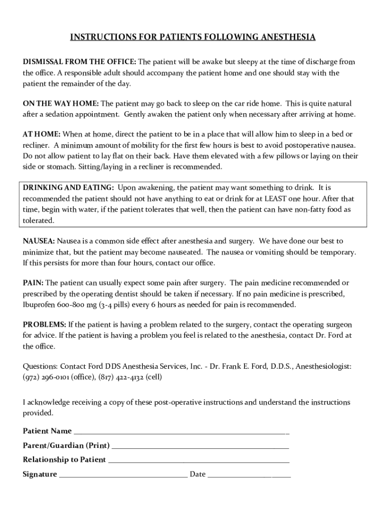 Fillable Online discharge-after-sedation-or-anesthesia-on-the-day-of ...