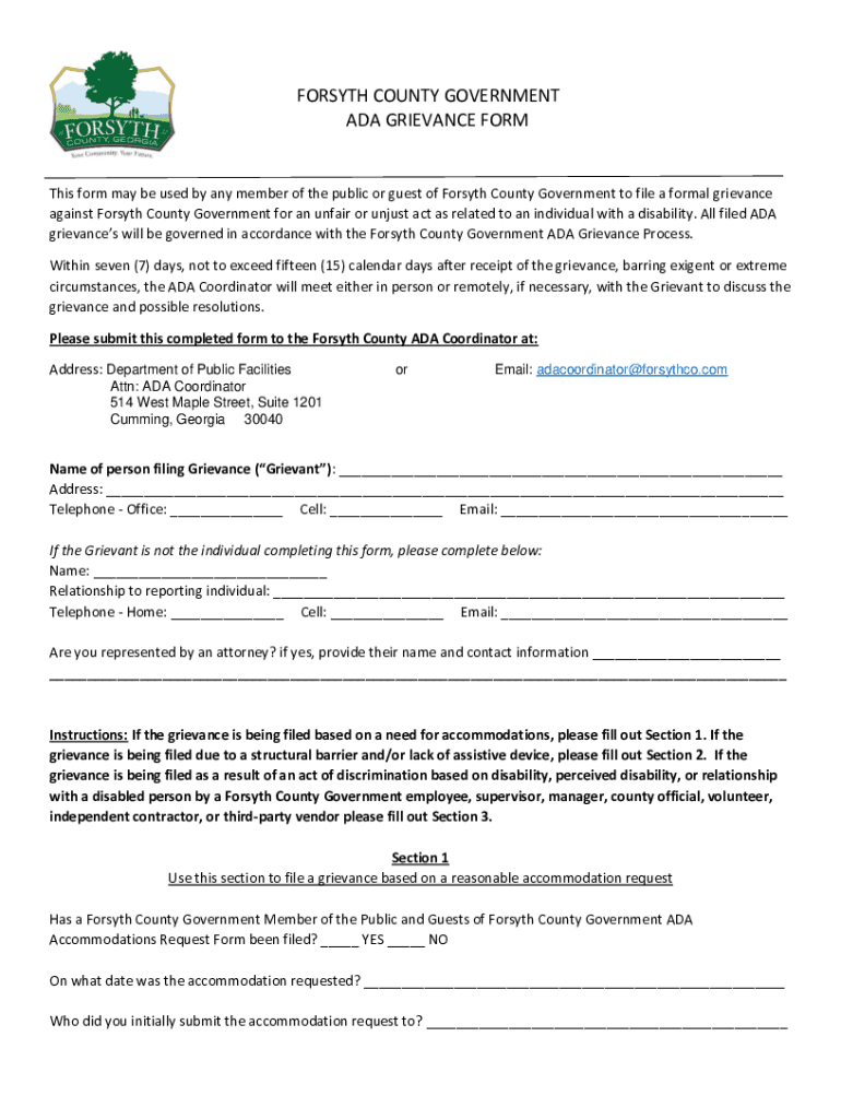 Fillable Online Americans with Disabilities Act (ADA) - Forsyth County ...