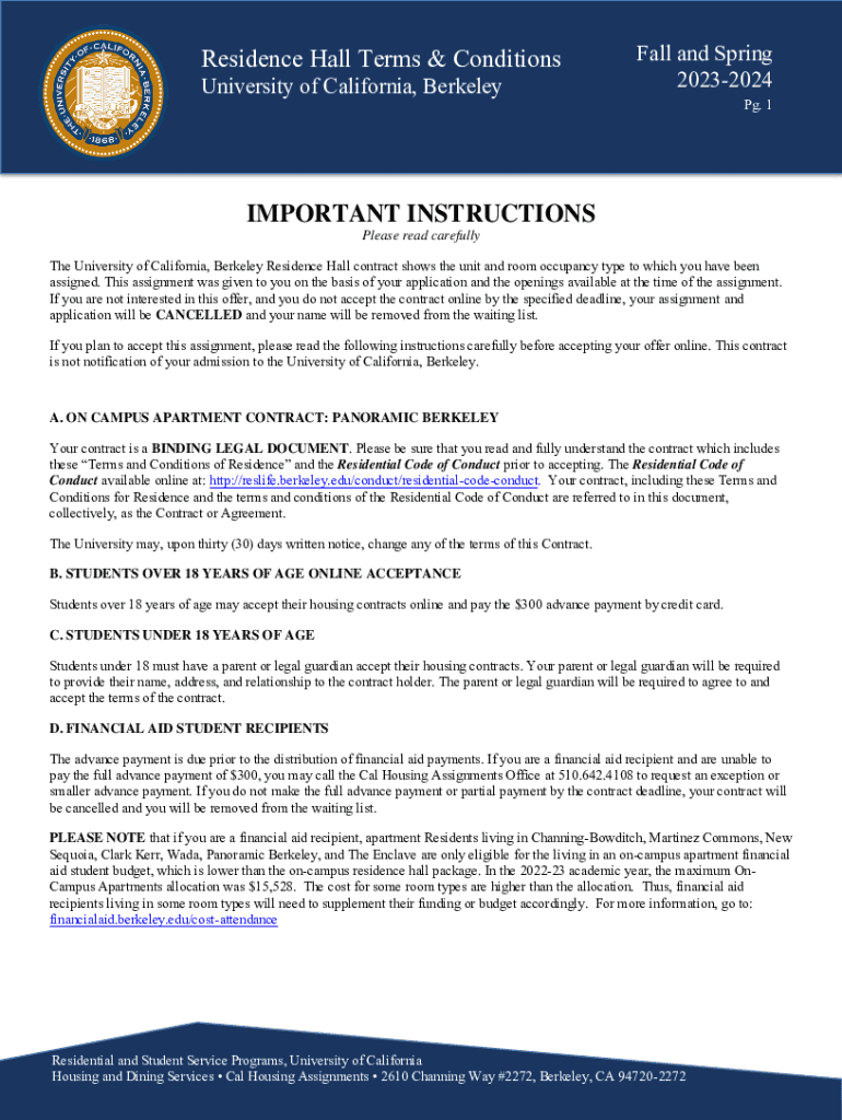 Fillable Online housing berkeley Terms and Conditions of the Residence License Agreement Fax ...