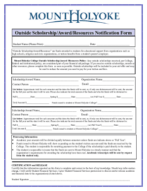 Fillable Online Outside Scholarship/Award/Resources Notification Form ...