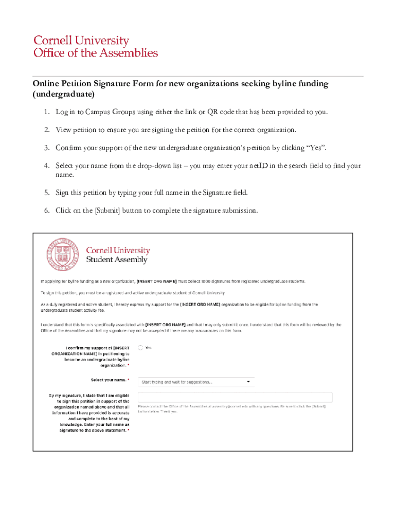 Fillable Online assembly cornell Petition for new undergraduate organization seeking byline ...