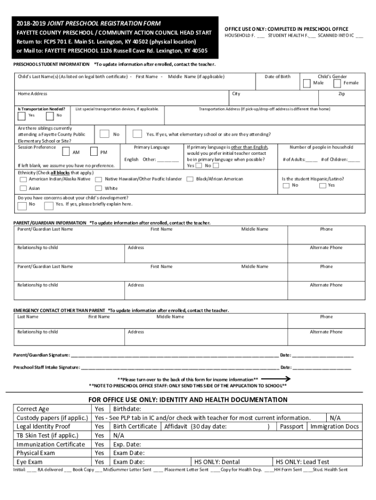 Fillable Online Head Start - Community Action Council serving Lexington ... Fax Email Print ...