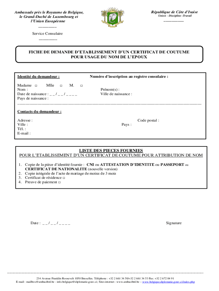 Remplissable En Ligne FICHE DE DEMANDE D'ETABLISSEMENT D'UN CERTIFICAT ...