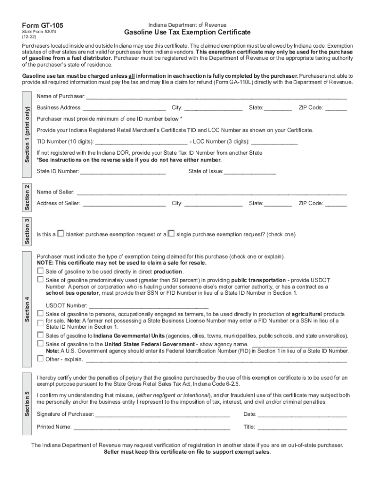 Fillable Online forms in Gasoline Use Tax Exemption Certificate Form GT ...
