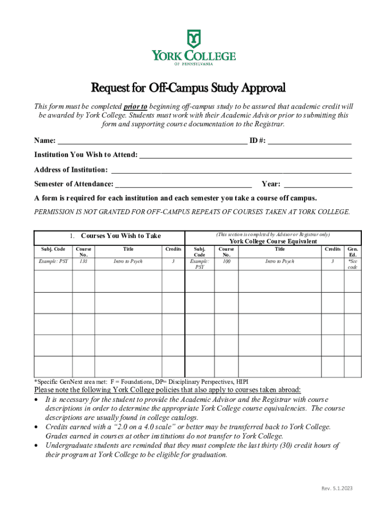 Fillable Online Off-Campus Study Request Form Fax Email Print - pdfFiller