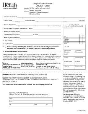 Fillable Online Oregon Death Record Order form Fax Email Print - pdfFiller