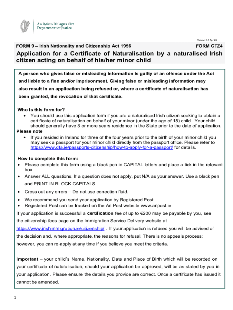 Fillable Online Application for a Certificate of Naturalisation by ...