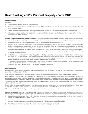 Fillable Online Basic Dwelling and/or Personal Property - Form 994D Fax Email Print - pdfFiller