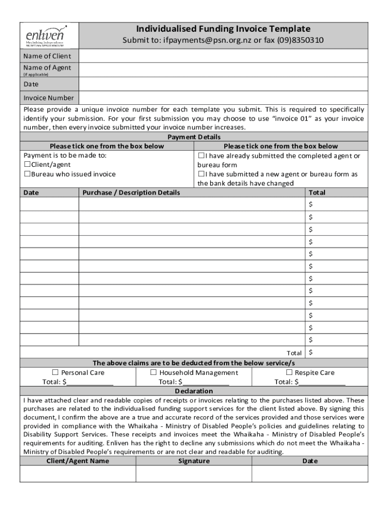 Fillable Online Individualised Funding Invoice Template Fax Email Print - pdfFiller